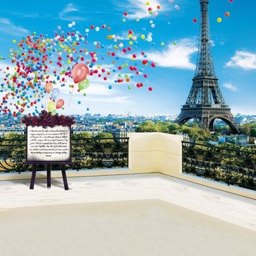 Wedding Photography Background Balloon Eiffel Tower Balcony Backdrops ...