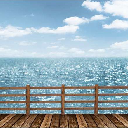 Photography Backdrops Sea Blue Sky Wooden Fence Tourist Background