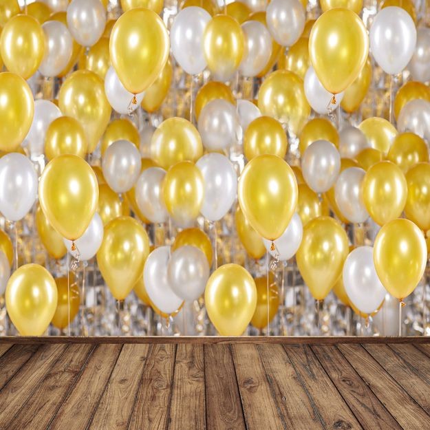 Photography Backdrops White Yellow Balloon Brown Wood Floor Pattern ...