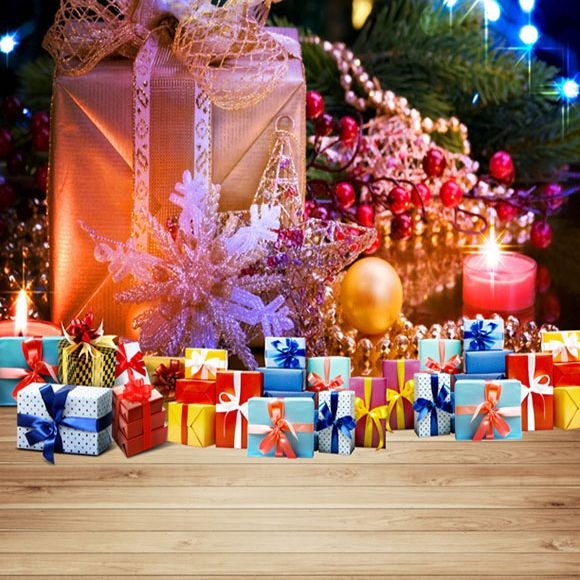Christmas Photography Backdrops Color Gift Box Wood Floor Christmas ...