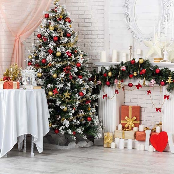Christmas Photography Backdrops Color Christmas Tree White Fireplace ...