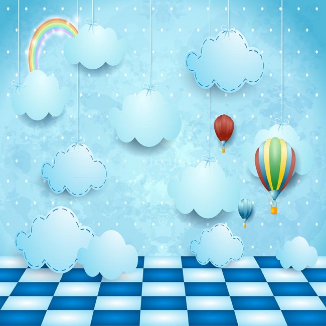 Cartoon Photography Backdrops Hot Air Balloon White Clouds Background ...