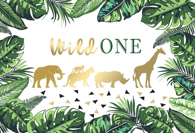 Custom Photography Backdrops Wild One Palm Leaf Animals Background