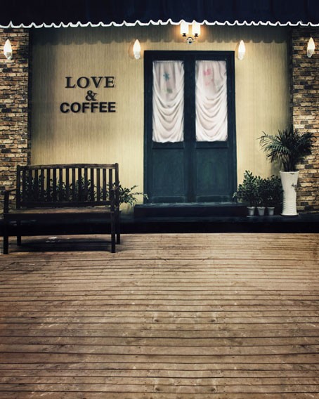 Door Window Photography Backdrops Coffee Shop Blue Door Brown Wood ...