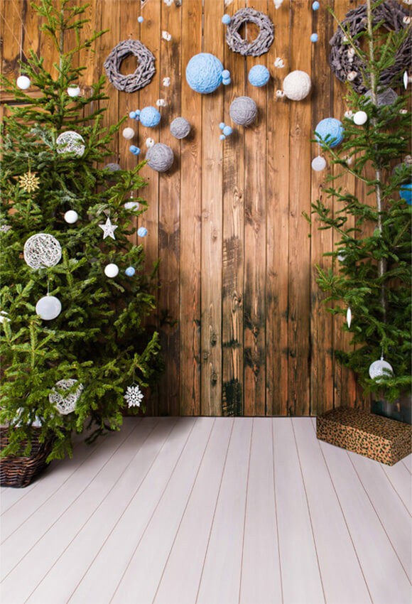 Christmas Photography Backdrops Christmas Tree Brown Wood Wall Green ...
