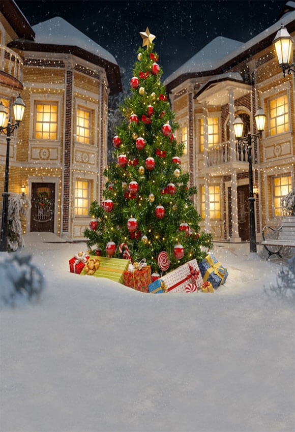 Christmas Photography Backdrops Christmas Tree Snow House Background ...