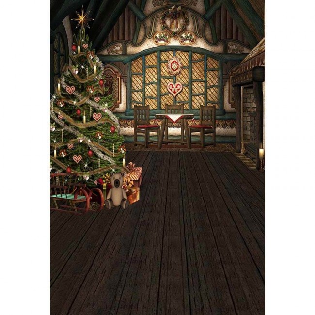 Christmas Photography Backdrops Brown Wood Floor Christmas Tree ...