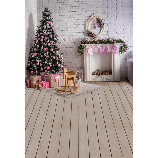 Christmas Photography Backdrops White Wood Floor Brick Wall Christmas ...