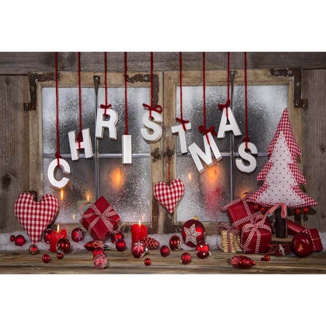 Christmas Photography Backdrops Window Red Gift Box Christmas Ball ...