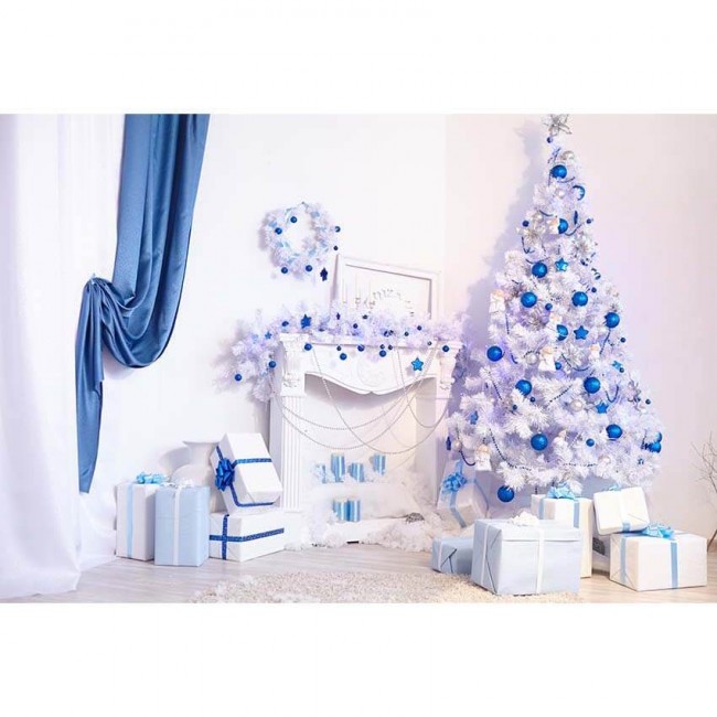 Christmas Photography Backdrops Tree Blue Bulb White Christmas White ...