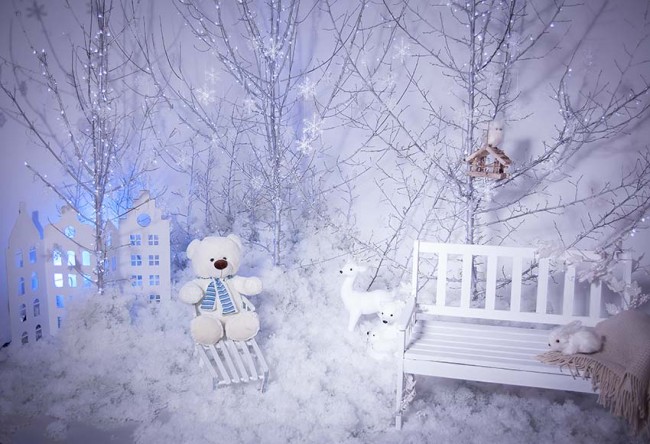 Christmas Photography Backdrops Snow Bear Dolls Background For Children