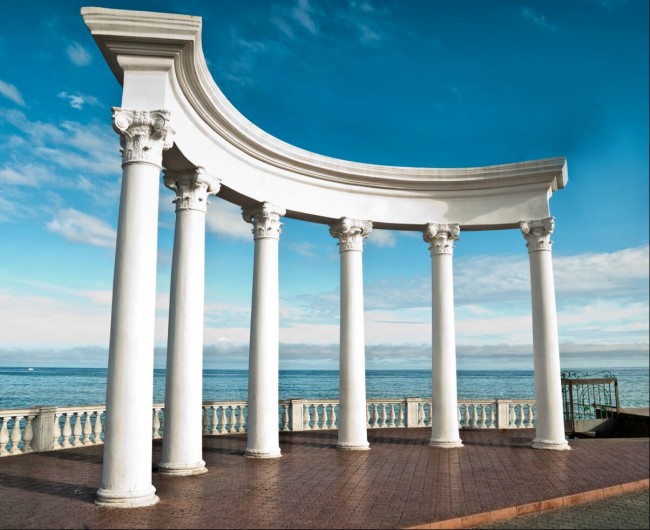 White Pillars Sea Blue Sky Photography Background Architecture Backdrops
