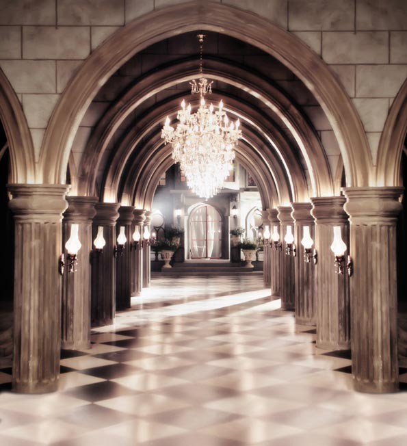 Palace Photography Background Grey Stone Pillars Lights Backdrops