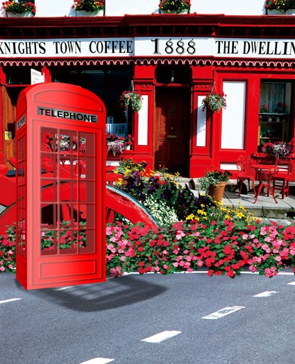 Street View Photography Background Flowers Red Telephone Backdrops