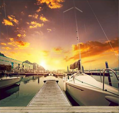 Photography Background Sunset Cruise Port Wood Floor Tourist Backdrops
