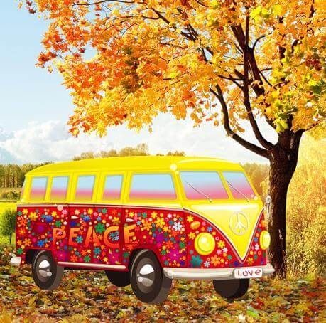 Car Photography Background Autumn Cartoon Yellow Bus Golden Leaves ...