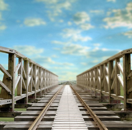 Photography Backdrops Wooden Bridge Blue Sky Street View Background