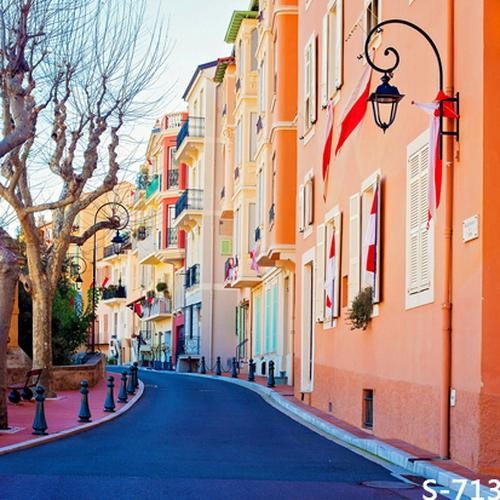 Photography Background Orange House Small Town Alley Street View Backdrops